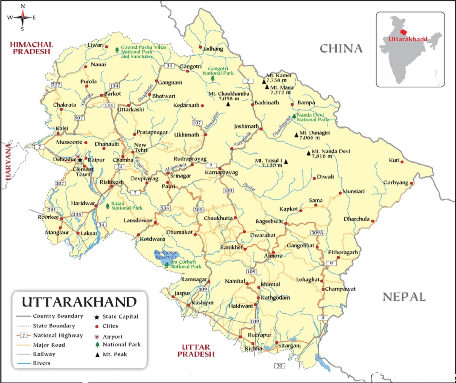 Uttarakhand Tourist Route Map | Uttarakhand Road Map
